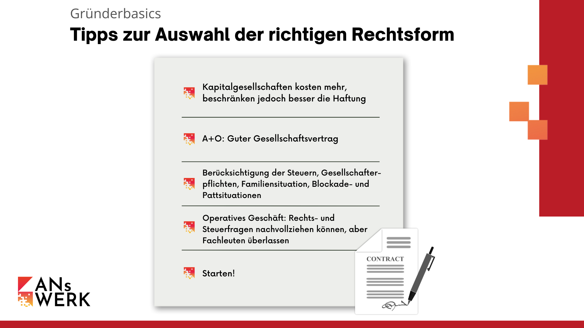 Gründerbasics - Tipps zur Auswahl der richtigen Rechtsform - ANsWERK
